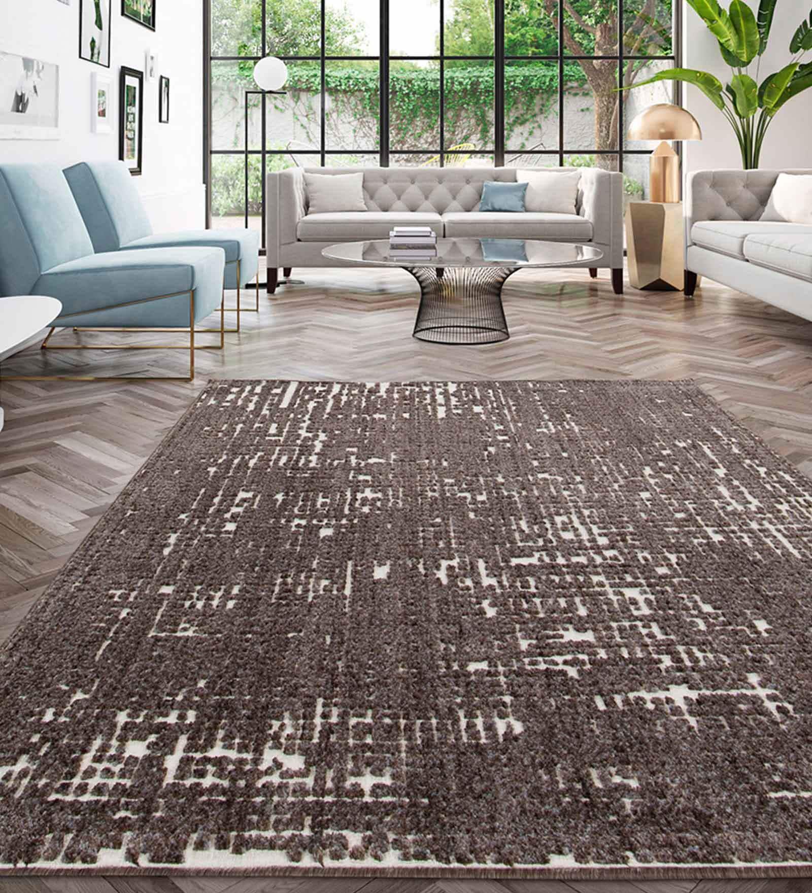 Buy Brown Abstract Polypropylene 3 ft x 5 ft Machine Made Carpet by ...