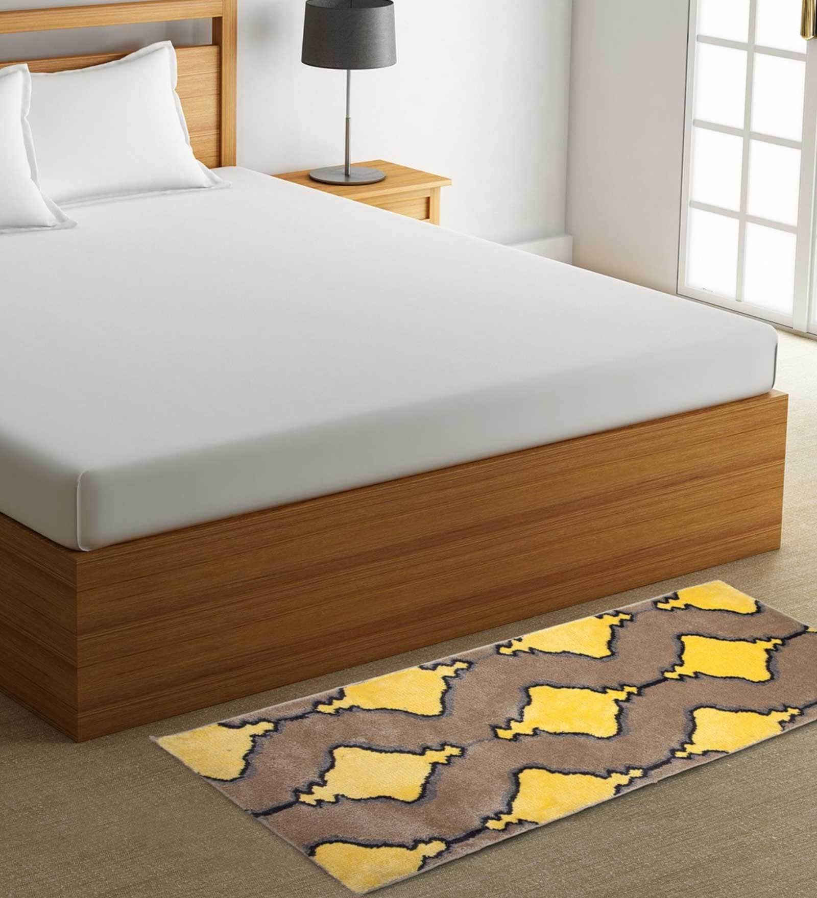 Buy Yellow Polyester Shaggy 54x22 Inches Bed Side Runners by ROMEE ...
