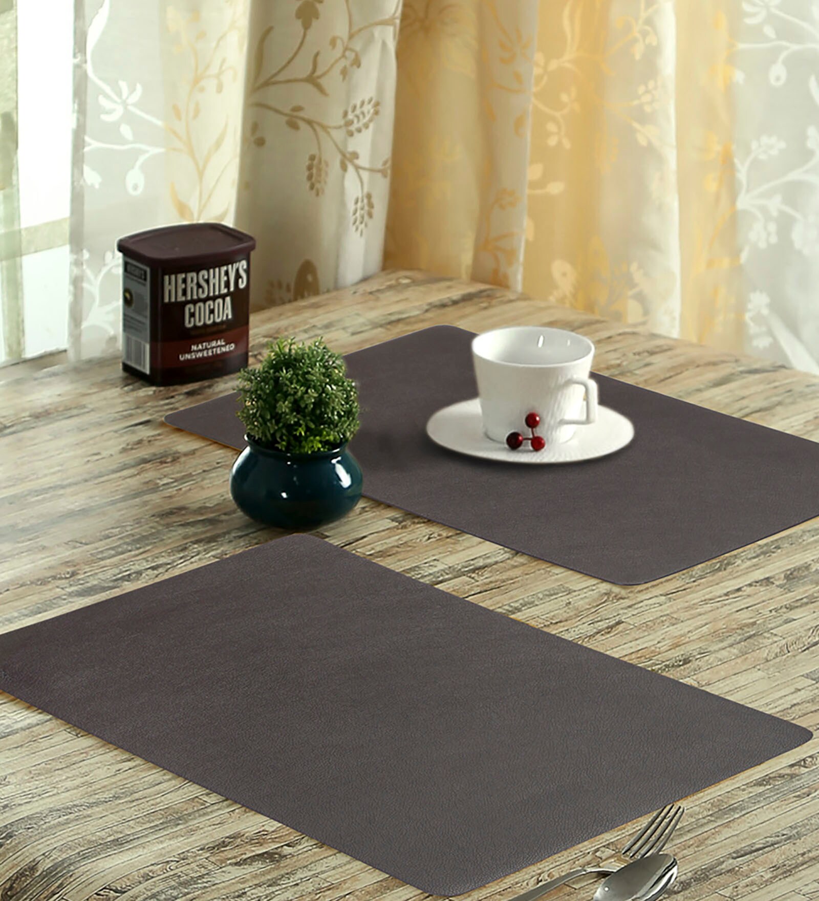 Buy Luca Solid Grey Polyurethane 18X12 Inches Placemats (Set Of 6) By ...
