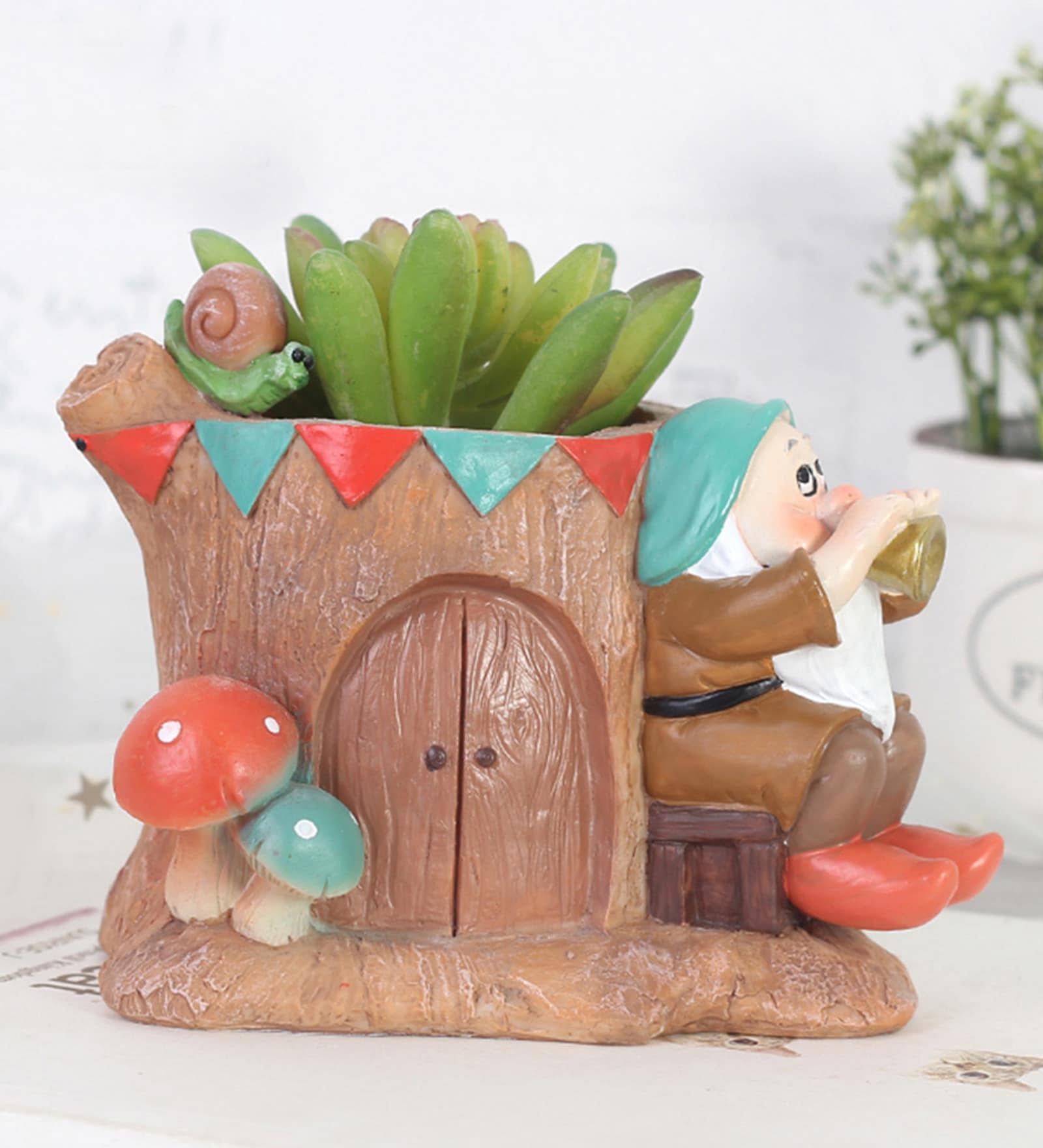 Buy Brown Resin Dwarf Playing Music Succulent Desk Pot Planter at 29% ...
