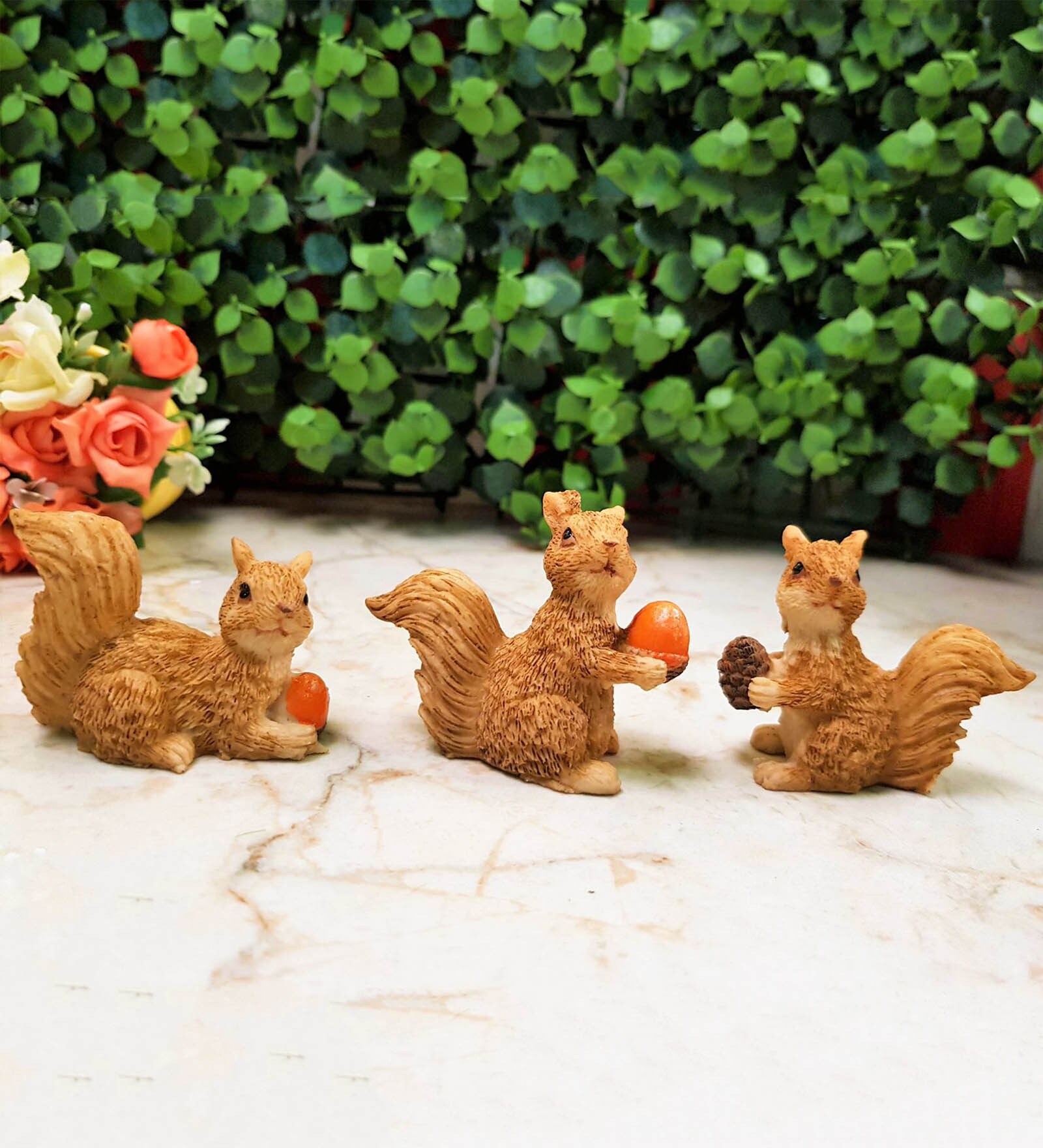 Buy Brown Resin Squirrels Artificial Bird & Animal - Set of 3 by ...