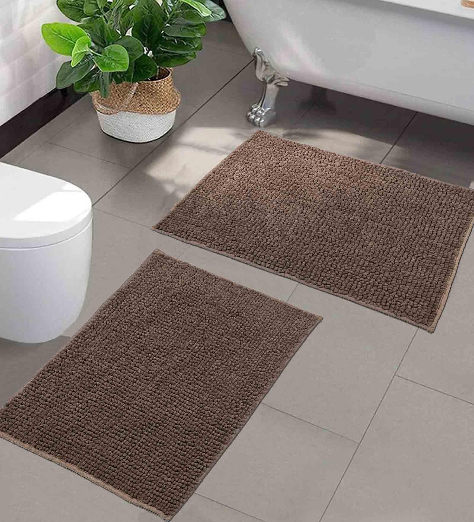 Buy Brown Solid Chenille 24x16 Inches AntiSkid Bath Mats (Set of 2) at ...