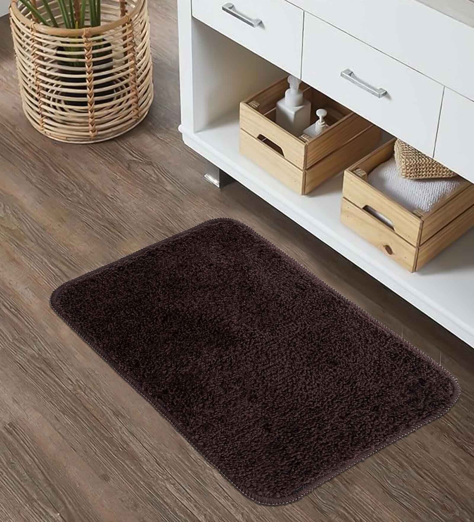 Buy Brown Solid Microfiber 14x22 Inches AntiSkid Bath Mat By Sunvibe at ...