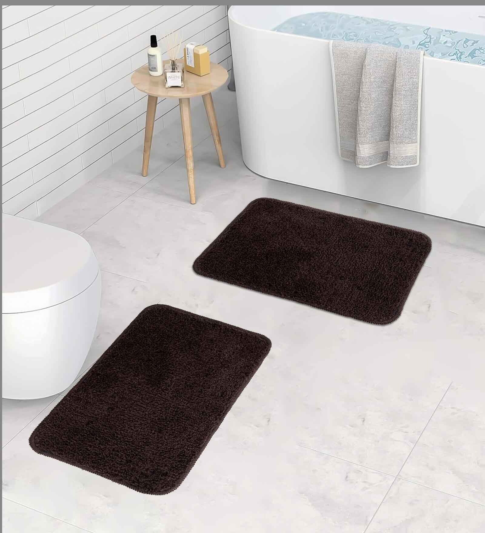 Buy Brown Solid Microfiber 14x22 Inches AntiSkid Bath Mats (Pack of 2 ...