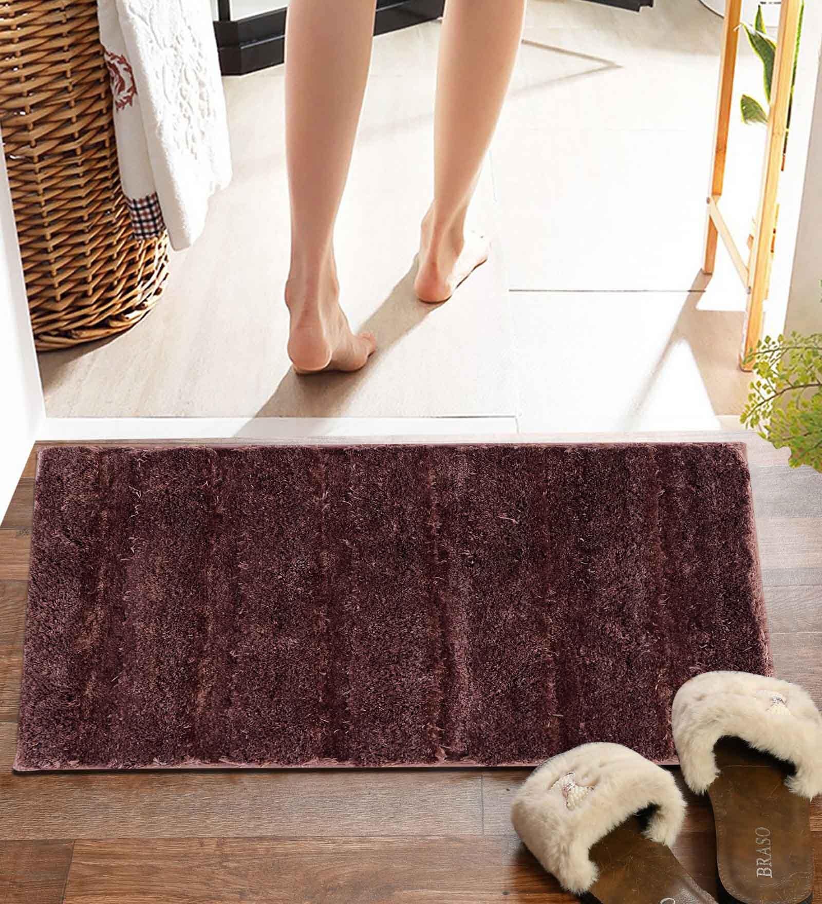 Buy Brown Striped MicroFibre 15x10 Inches Antiskid Bath Mats at 10% OFF ...