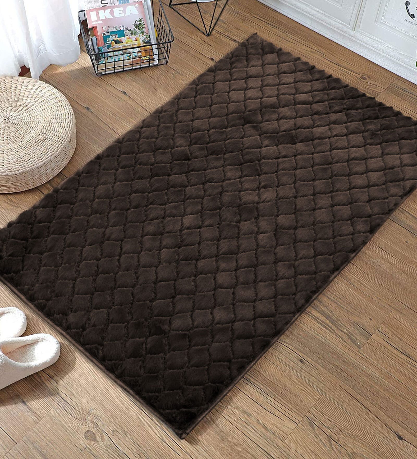 Buy Brown Geometric Polyester 36x24 Inches Super Soft Bath Mat By Luxe ...