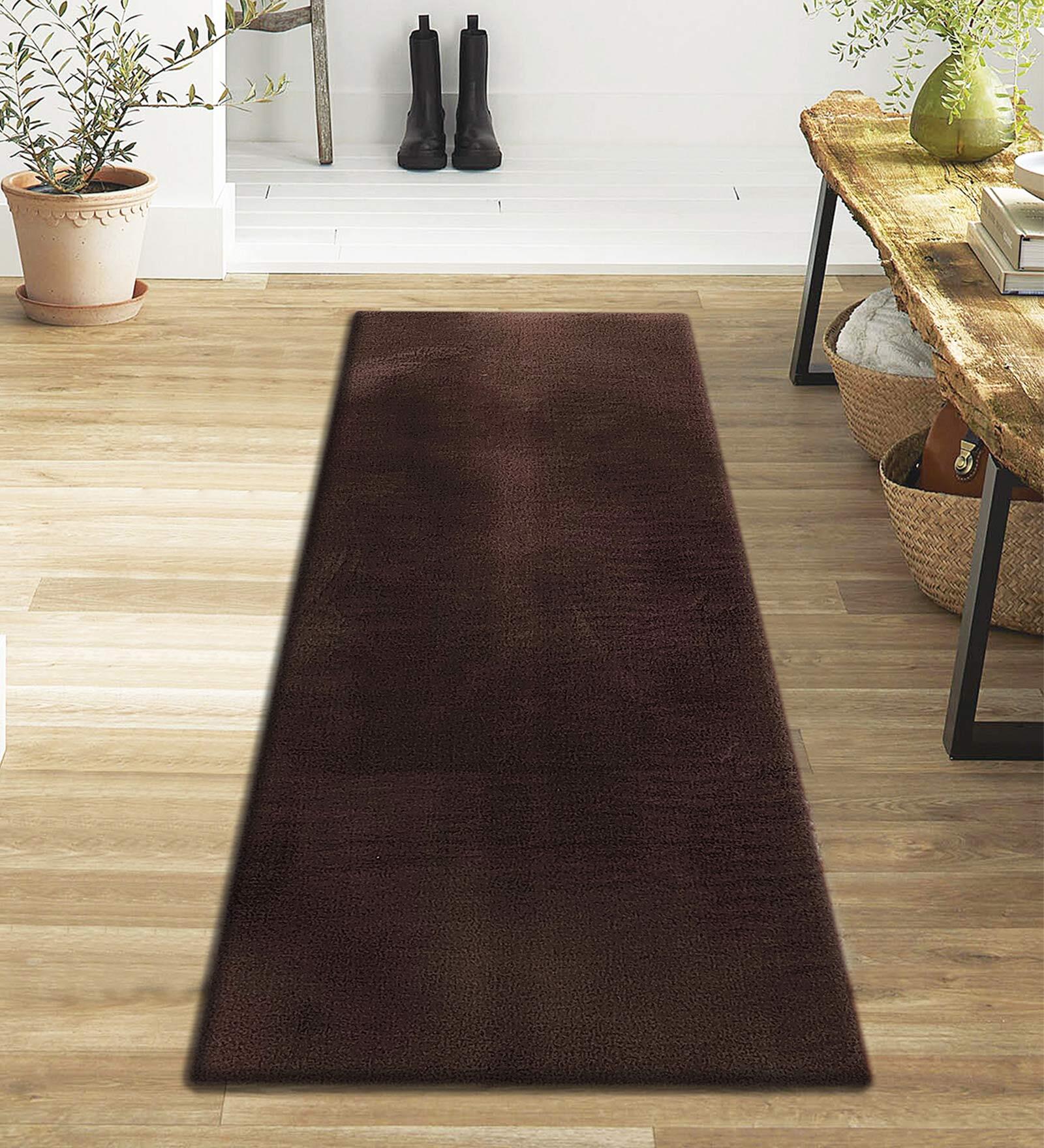 Buy Brown Solid Polyester 59x24 Inches Machine Made Floor Runner By ...