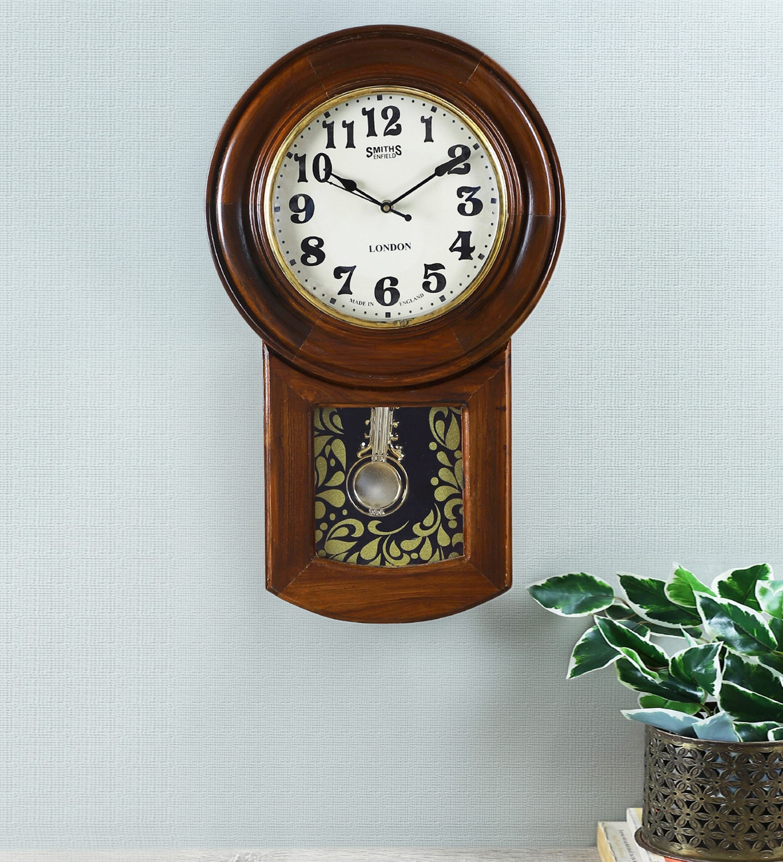 Buy Brown Solid Wood Analog Designer Wall Pendulum by Delightful Decor ...