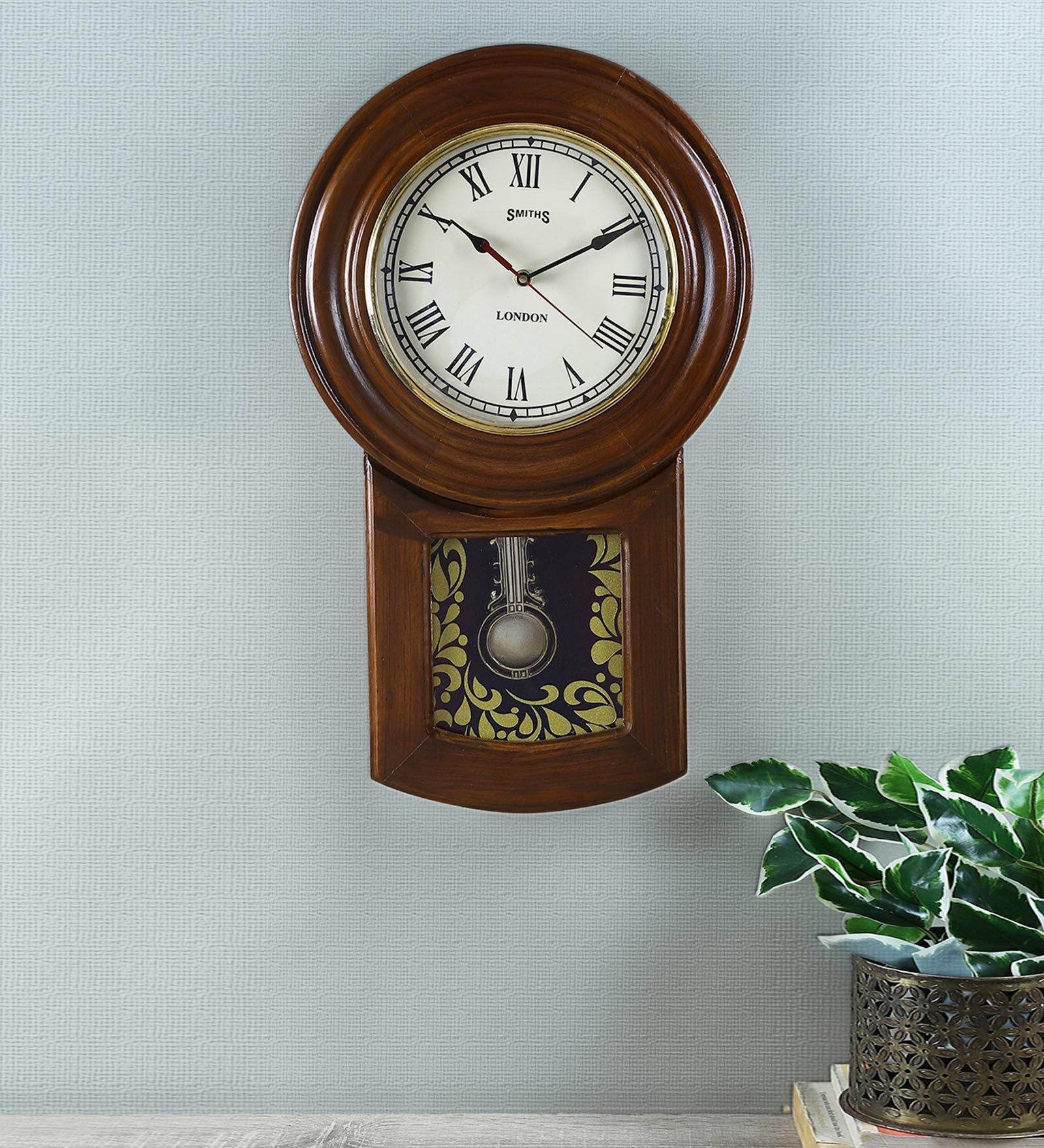 Buy Brown Solid Wood Analog Designer Wall Pendulum by Delightful Decor ...