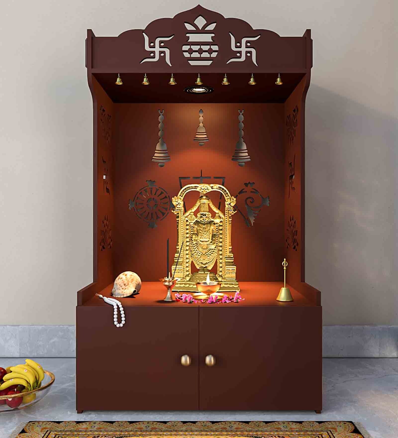 Buy Brown Engineered Wood Floor Rested Mandir With Cabinet at 20% OFF ...