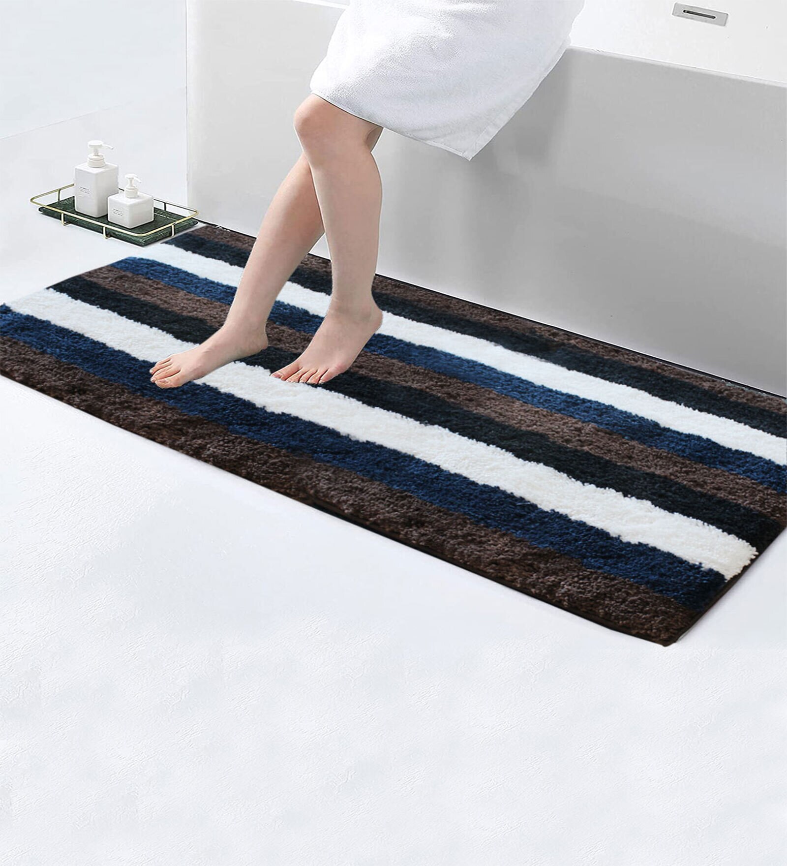 Buy Brown Stripe Microfiber 36x24 Inches Super Soft Bath Mat at 32% OFF ...