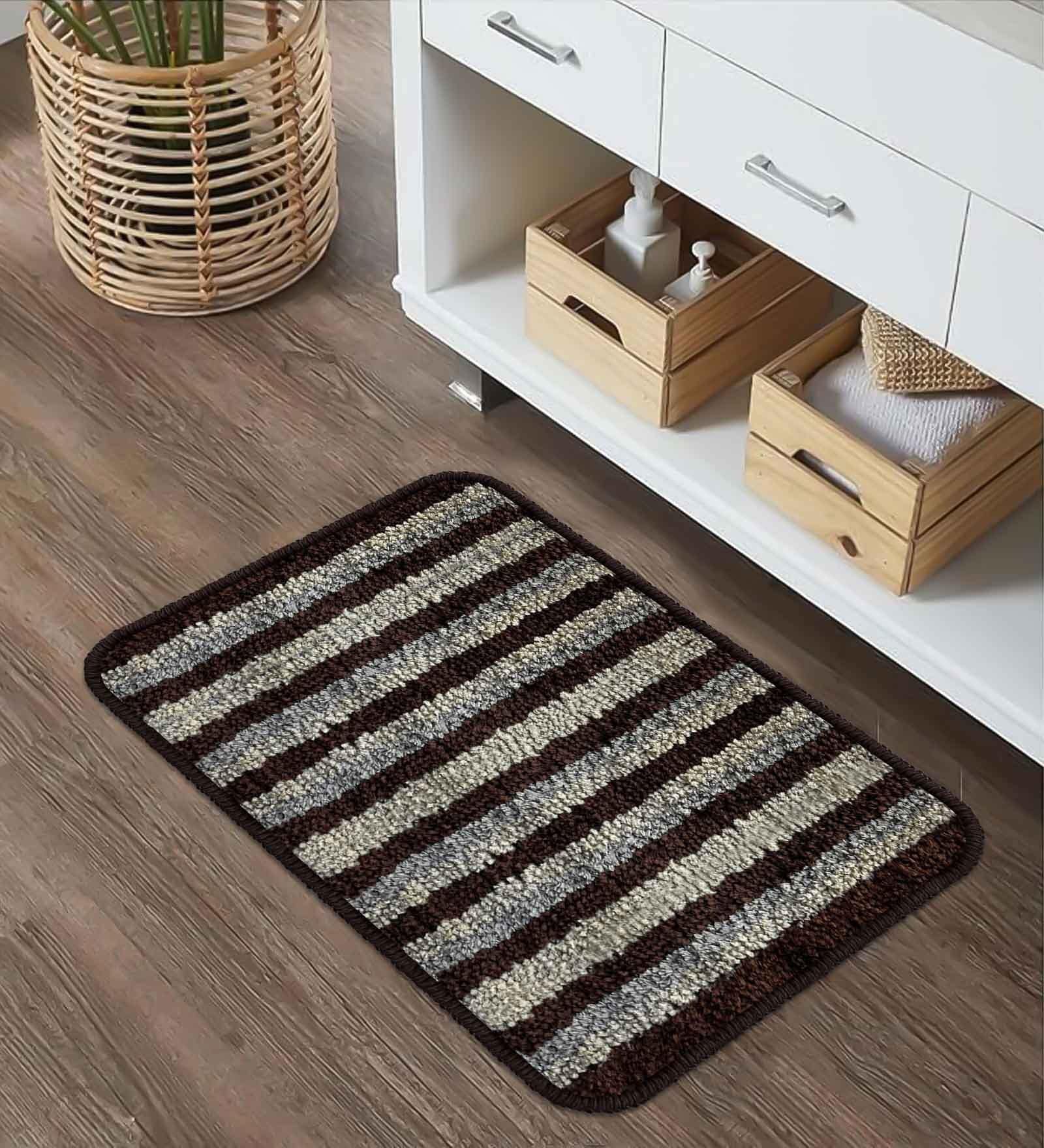 Buy Brown Striped Microfiber 14x20 Inches AntiSkid Bath Mat at 55% OFF ...