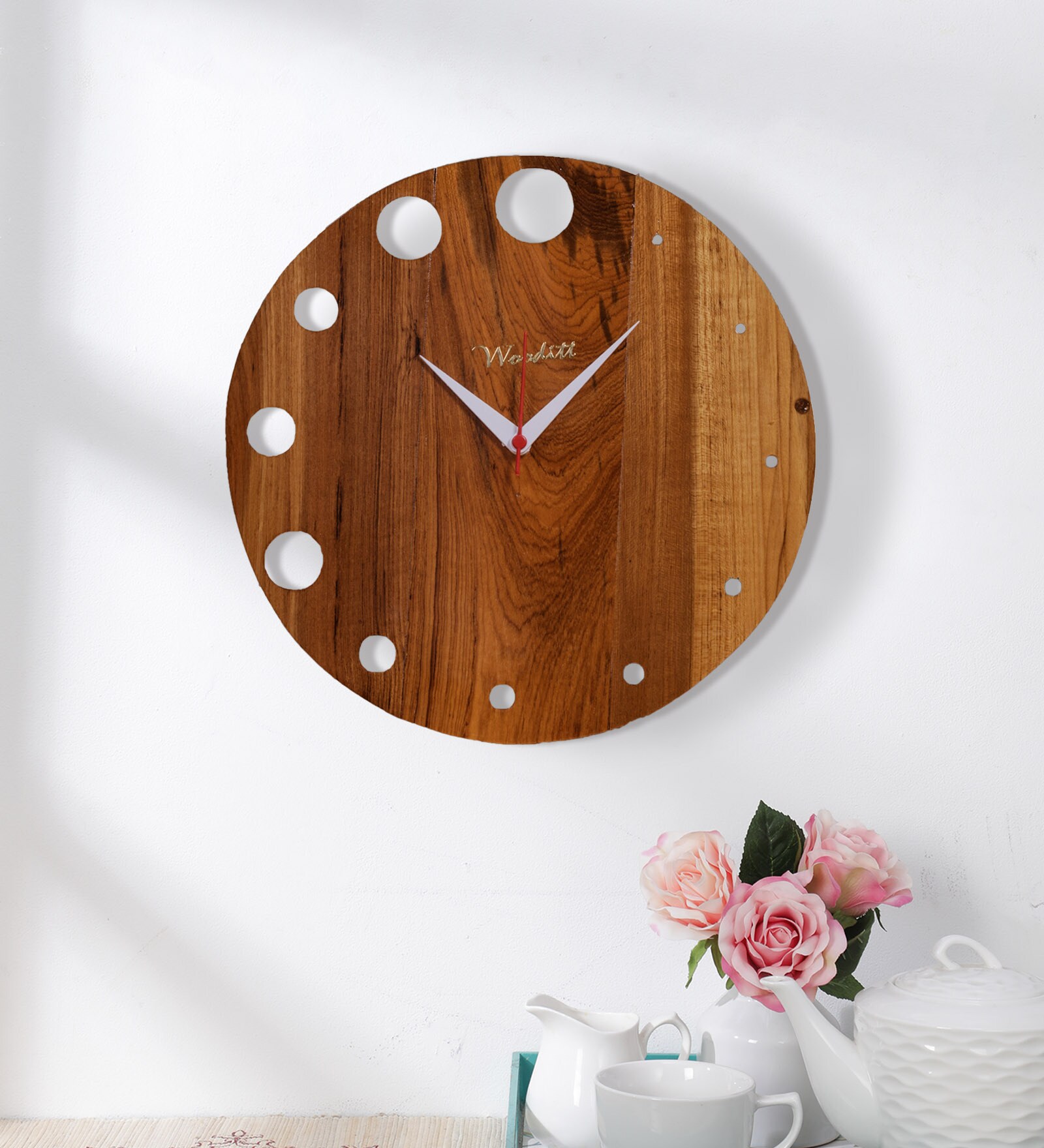 Buy Brown Teak Wood Up To Down Wall Clock by Wooditt Online - Modern ...