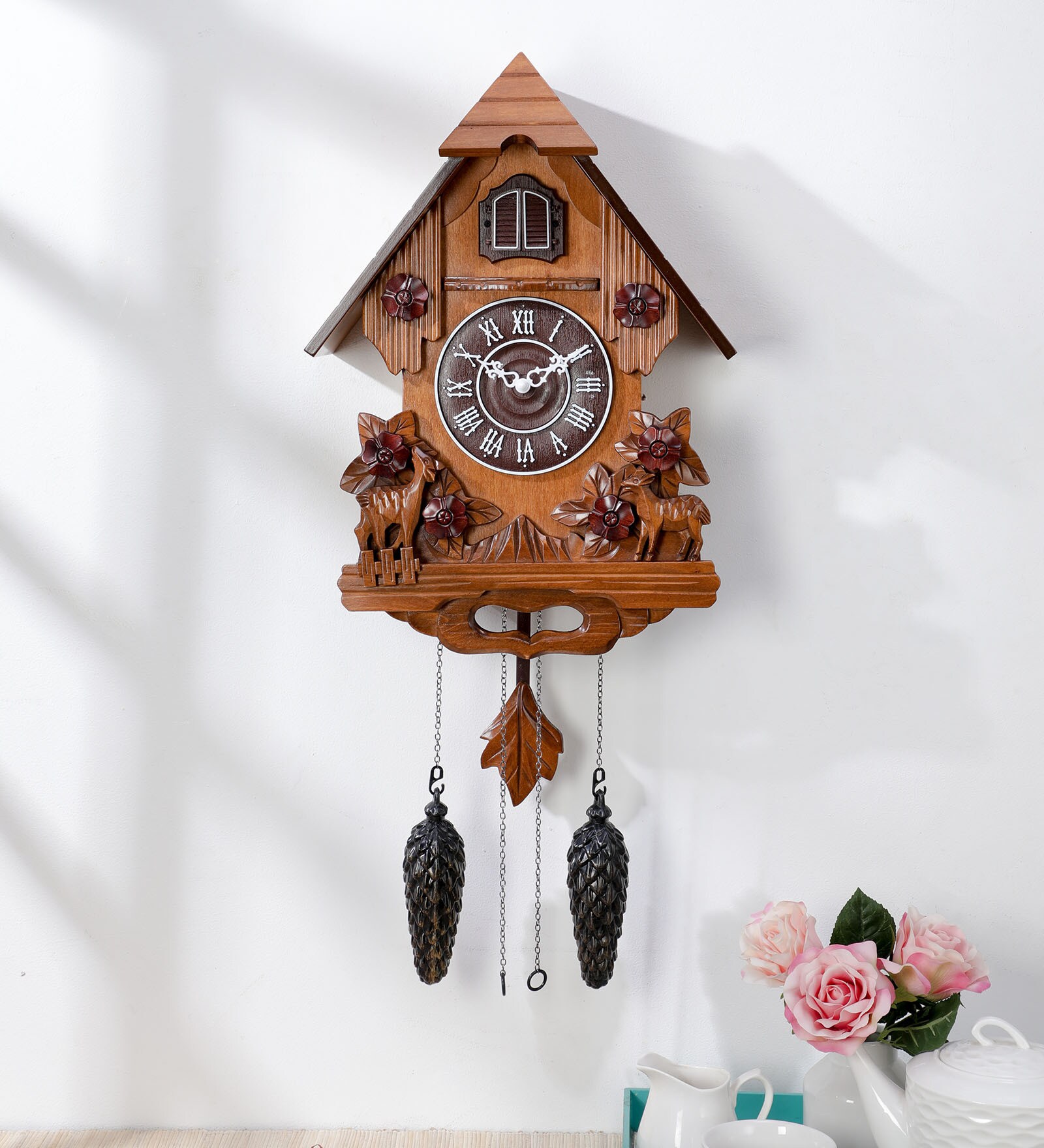 Buy Brown Wood Single Bird and Pendulum Hut Shape Cuckoo Clock by Horo ...