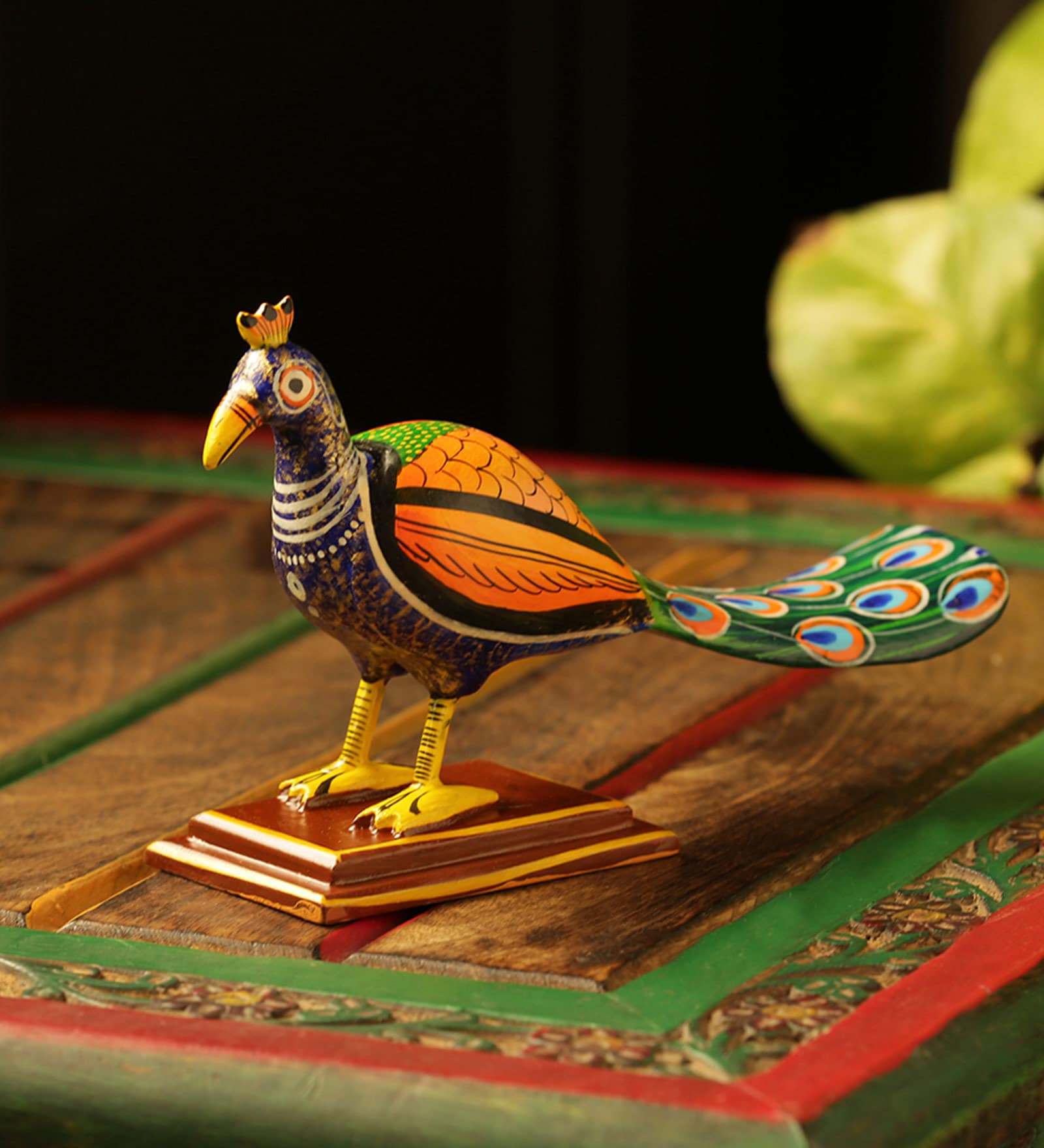 Buy Brown Wooden Curious Peacock Showpiece By Exclusivelane Online ...