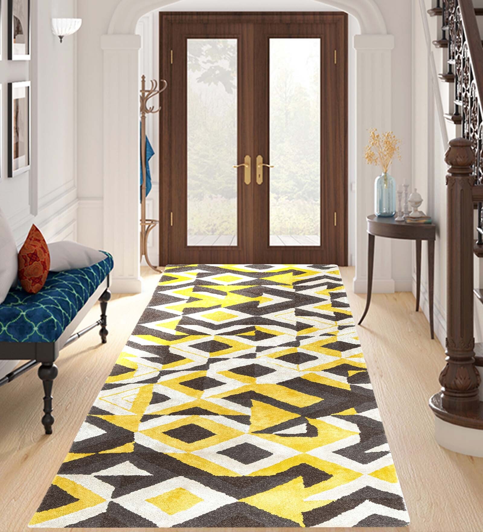 Buy Multicolor Wool Geometric 2 x 8 Feet Hand Tufted Carpet by Obeetee ...
