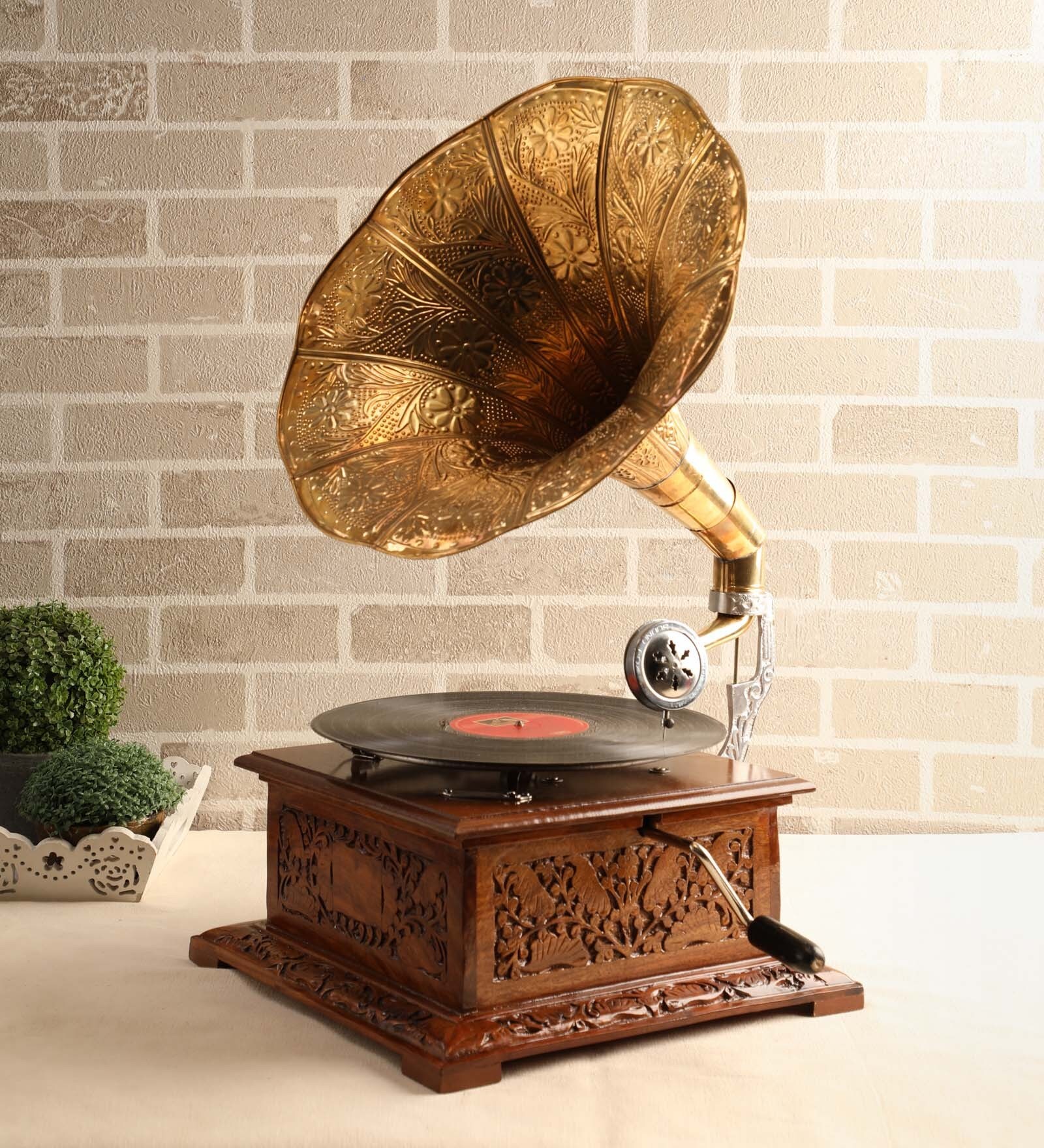 Buy Brown Working Gramophone by Exim Decor Online - Gramophones ...