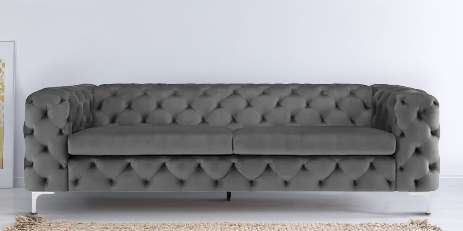 Buy Brisbane Velvet 3 Seater Sofa in Grey Colour at 13% OFF by Adorn ...
