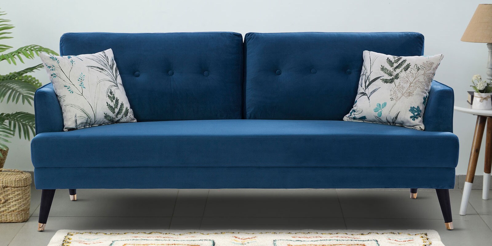Buy Brisbane Velvet Fabric 3 Seater Sofa in Blue Colour at 28% OFF by ...