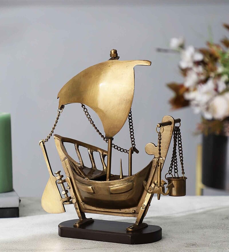 Buy Brass and Wood Antique Bucket & Anchor Nautical Ship Showpiece 8 ...