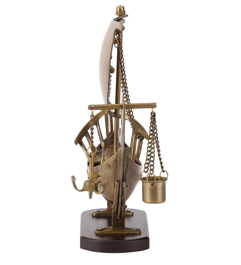 Buy Brass and Wood Antique Bucket & Anchor Nautical Ship Showpiece 8 ...