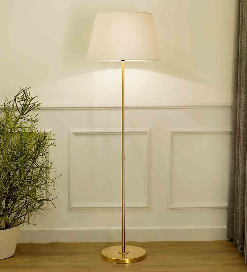 Buy White Shade Floor Lamp With Metal Base By Kapoor E Illuminations ...