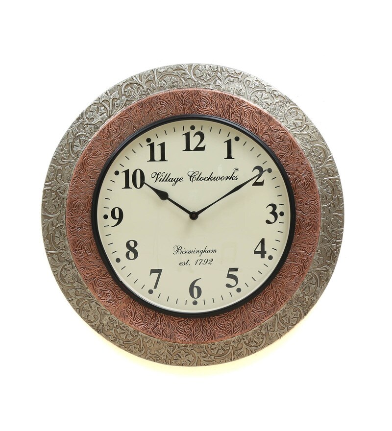 Buy Brown Brass Round Analog Wall Clock by Craft Tree Online ...