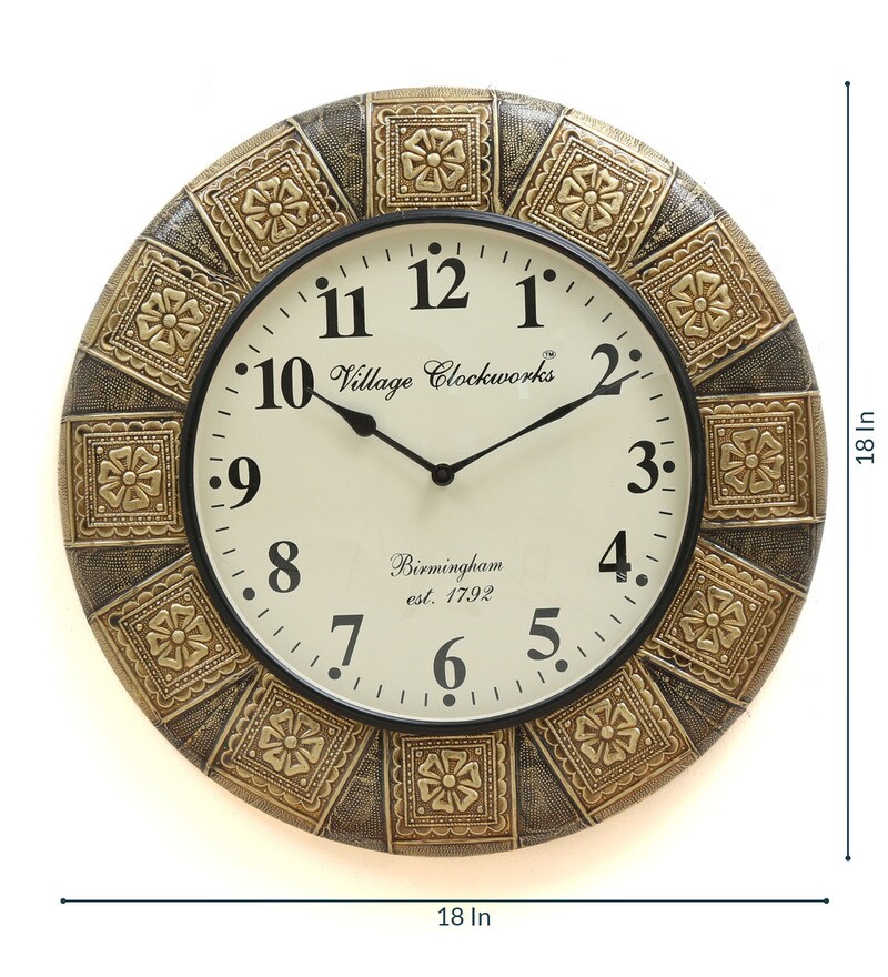 Buy Brown Brass Round Analog Wall Clock by Craft Tree Online ...