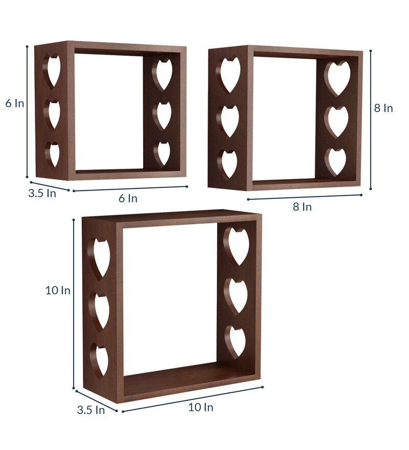 Buy Set of 3 Engineered Wood Cube Wall Shelf in Brown Colour by Home ...