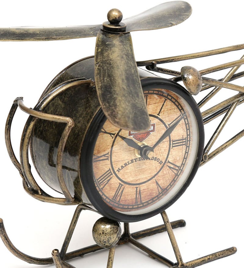 Buy Brown Iron Helicopter Miniature Analog Table Clock by Craft Tree ...