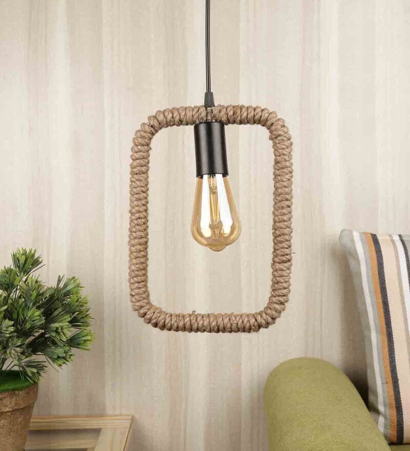 Buy Brown Metal Hanging Rope Lamp by Exim Decor Online - Geometric ...