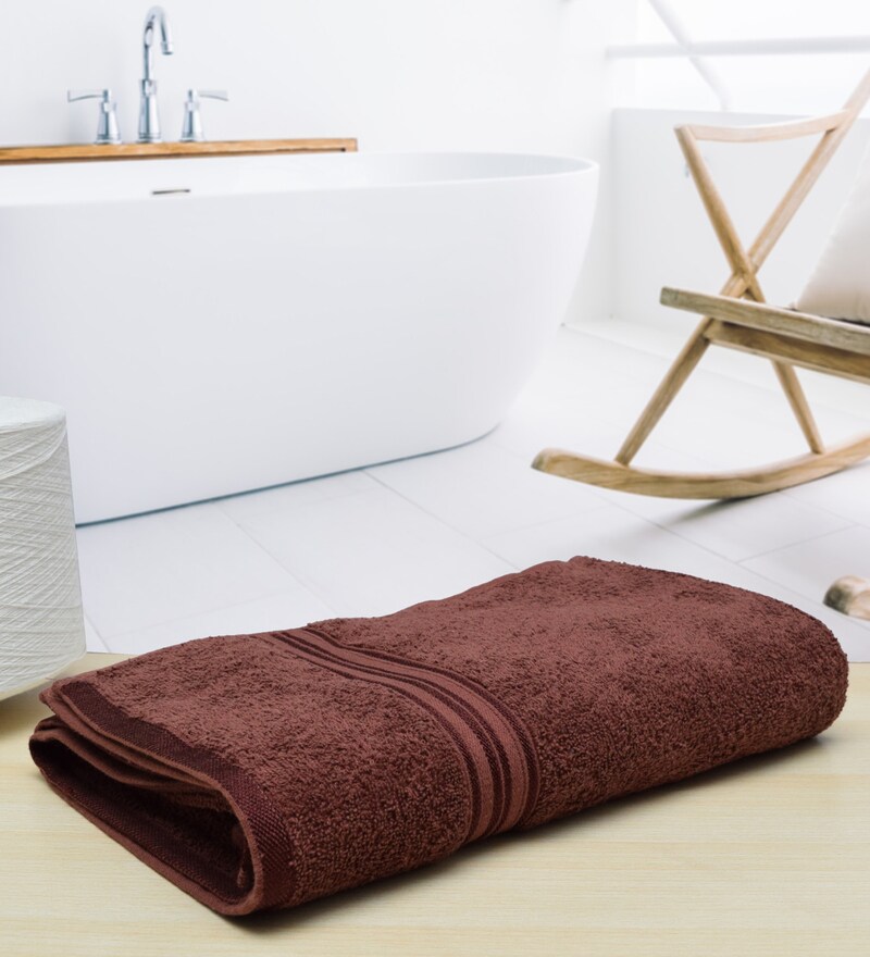 Buy Brown Solid 500 GSM Cotton Bath Towel by Rangoli Online - Solid ...