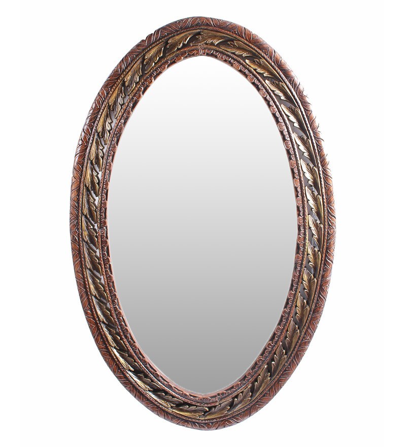 Buy Solid Wood Oval Wall Mirror in Brown colour by Art of Jodhpur ...
