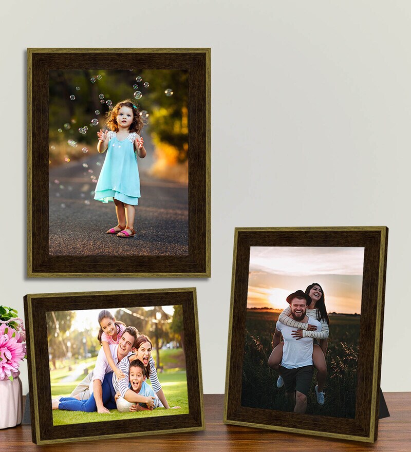 Buy Brown Synthetic Wood Wall Hanging/Table Top Photo Frames, Set of 3 ...