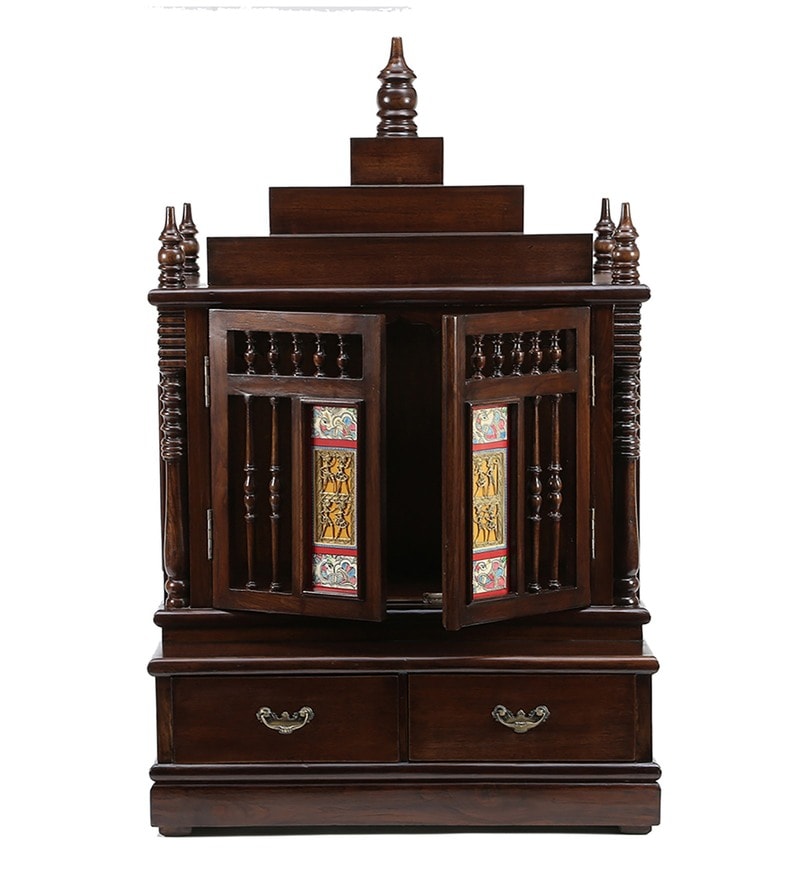 Buy Brown Teak Wood Handcrafted Mandir with Dhokra Brass Frame ...