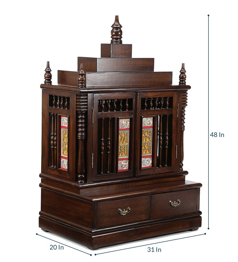 Buy Brown Teak Wood Handcrafted Mandir with Dhokra Brass Frame ...