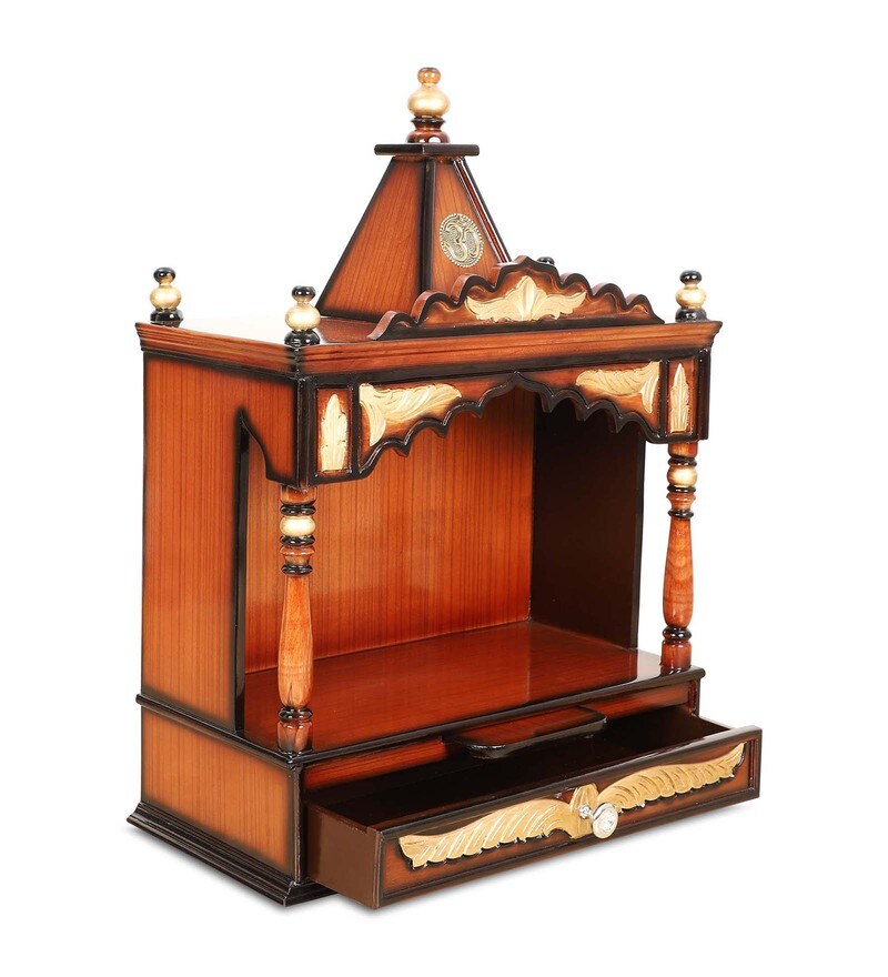 Buy Teak Wood Brown Mandir With Storage By Dzyn Furnitures Online ...