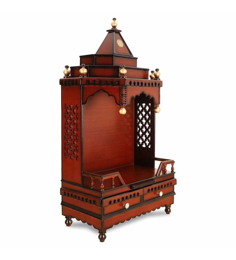 Buy Teak Wood Brown Mandir With Storage By Dzyn Furnitures Online ...