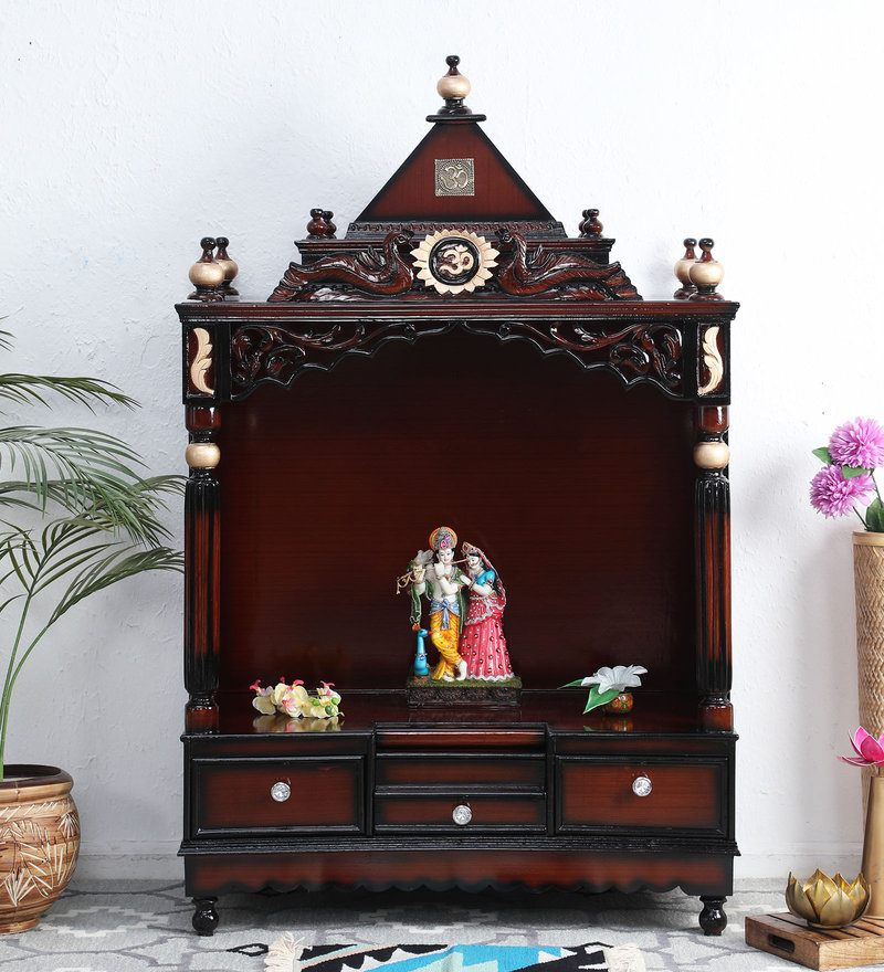 Buy Teak Wood Brown Gold Mandir With Storage By Dzyn Furnitures Online ...