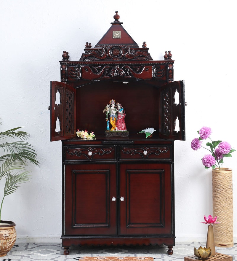 Buy Teak Wood Brown Large Mandir With Storage By Dzyn Furnitures Online ...