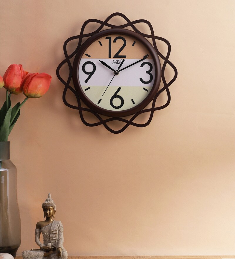Buy Brown Wooden Silent Sweep Mechanism Wall Clock By Safal Quartz ...
