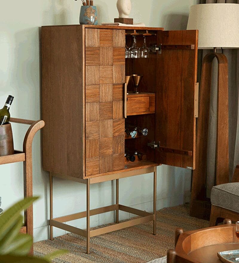 Buy Bruno Solid Wood Bar Cabinet in Brown Colour By Ellementry Online ...