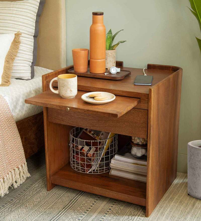 Buy Bruno Night Stand With Drawer In Brown Colour By Ellementry Online ...