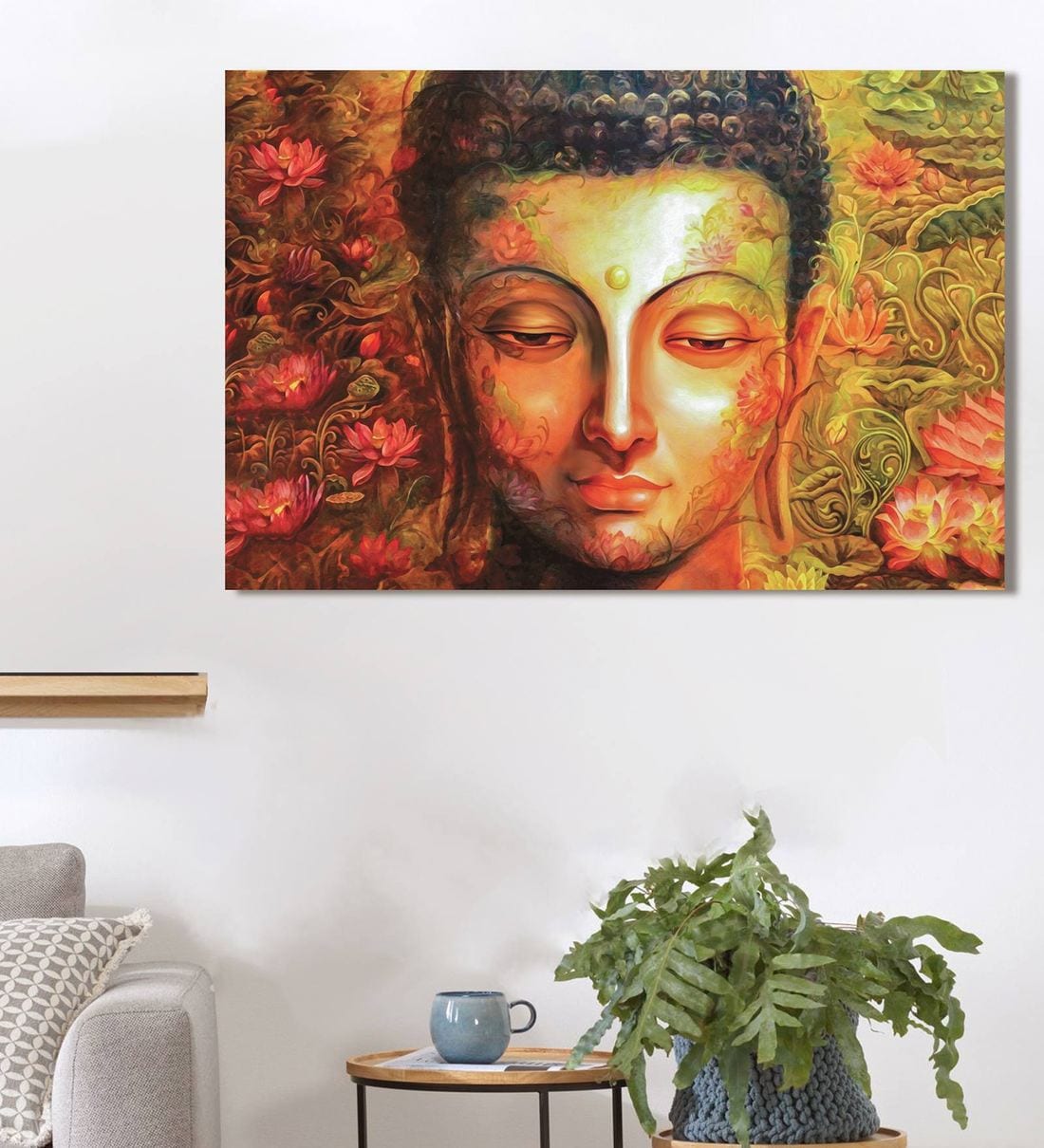 Buy Buddha Oil paint Multicolour Canvas Teakwood And MDF Framed ...
