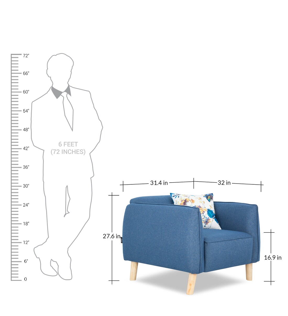 Buy Buffalo Fabric 1 Seater Sofa in Blue Colour by Urban Living Online ...