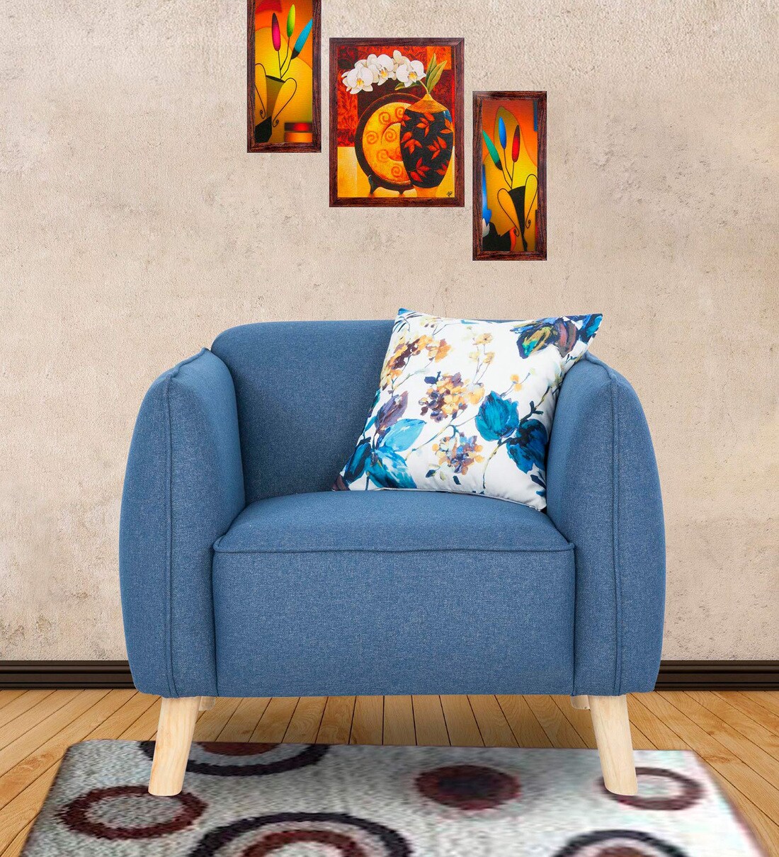 Buy Buffalo Fabric 1 Seater Sofa in Blue Colour by Urban Living Online ...