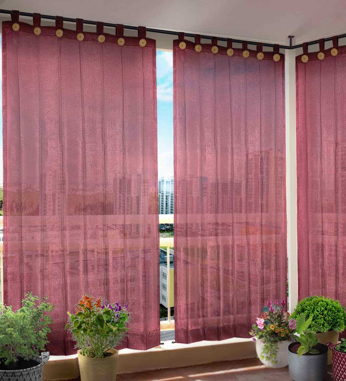 Buy Burgundy HDPE Semisheer 4.5 Feet Rod Pocket Curtain (Set of 2) by ...