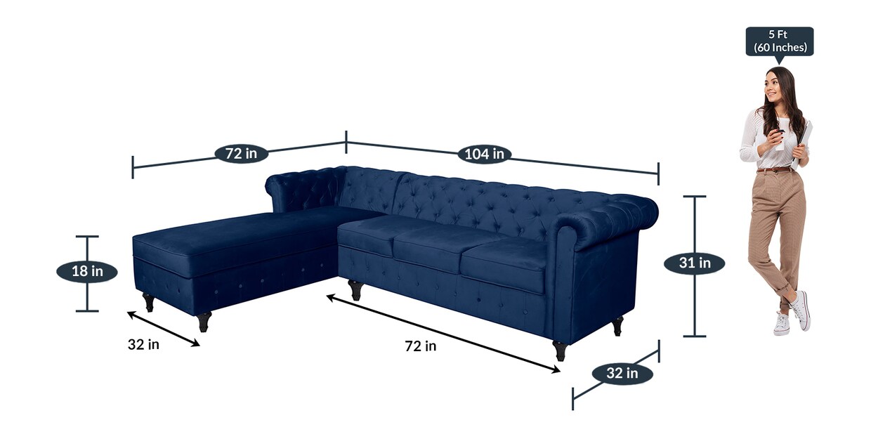 Buy Bulge Fabric RHS Sectional Sofa in Blue Colour by Woodbonds Online ...