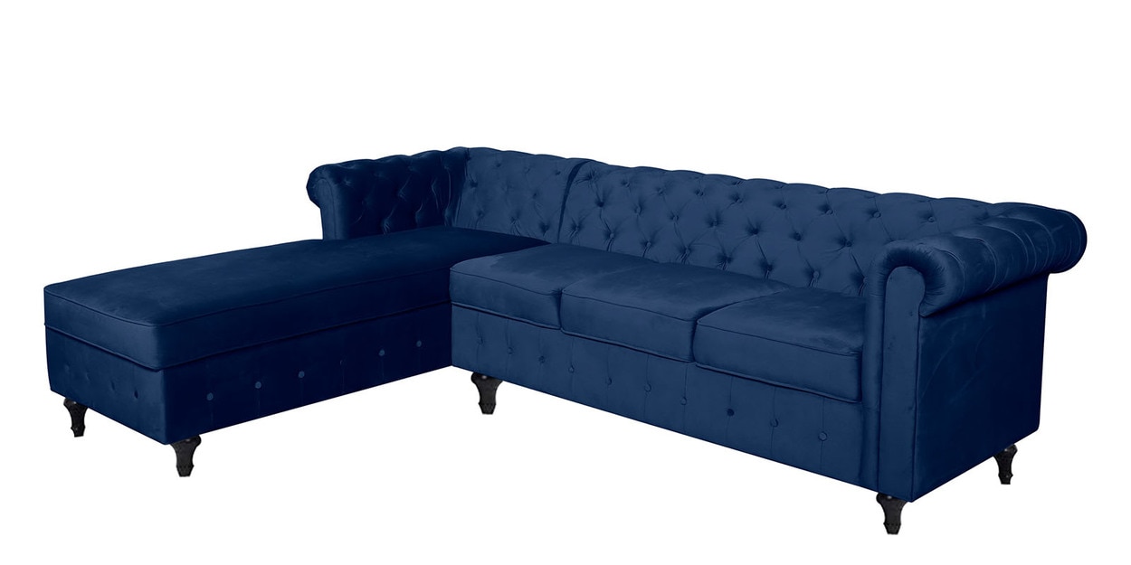 Buy Bulge Fabric RHS Sectional Sofa in Blue Colour by Woodbonds Online ...