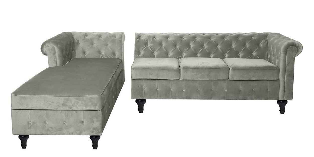 Buy Bulge Fabric RHS Sectional Sofa in Silver Colour by Woodbonds ...